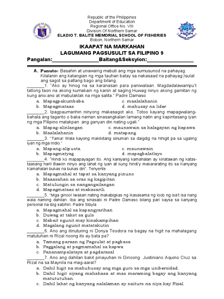 Fil9 Q4-1summative | PDF