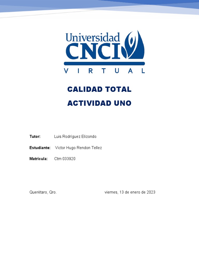 Calidad Total Act. 1 | PDF | Calidad (comercial) | Economias