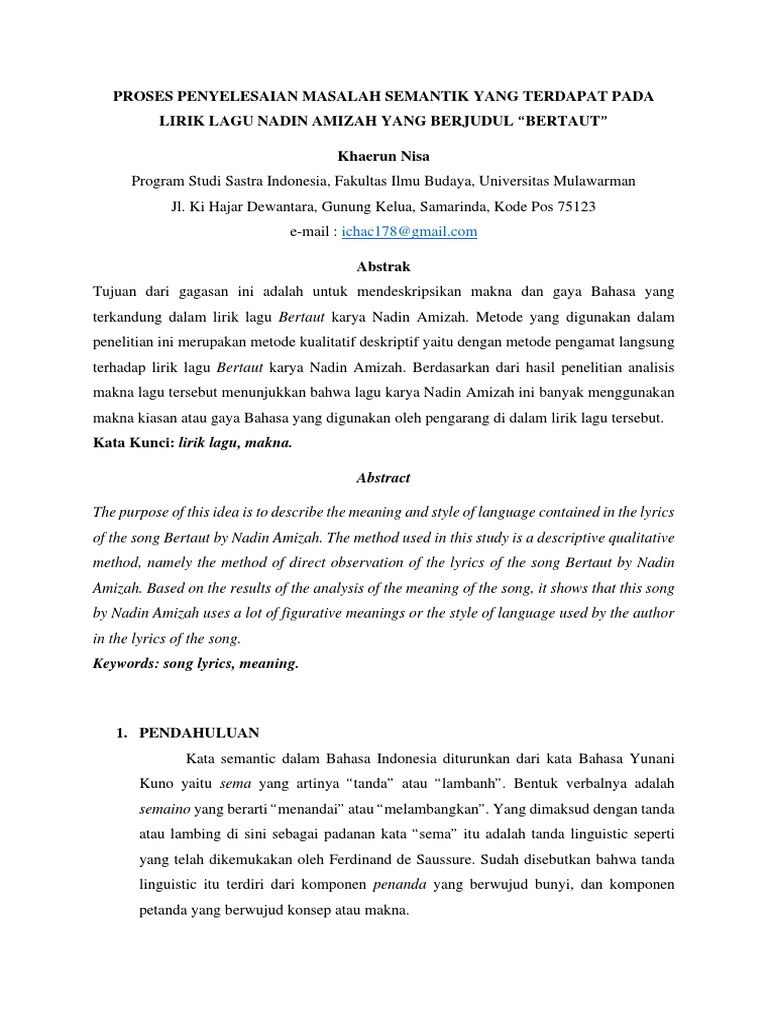 Analisis Makna Lirik Lagu Bertaut | PDF