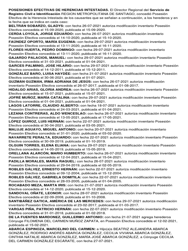 VERSIÓN IMPRESA Posesiones Efectivas de Herencias Intestadas 02 08 2021 ...