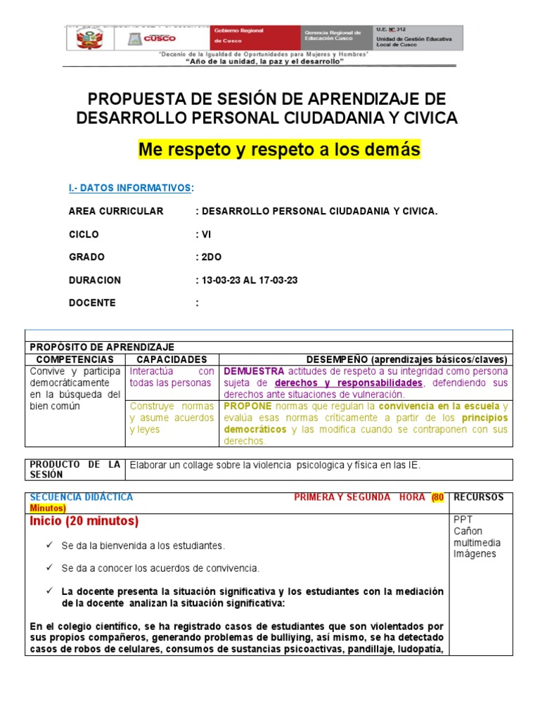 Propuesta Sesión de Aprendizaje DPCC | PDF