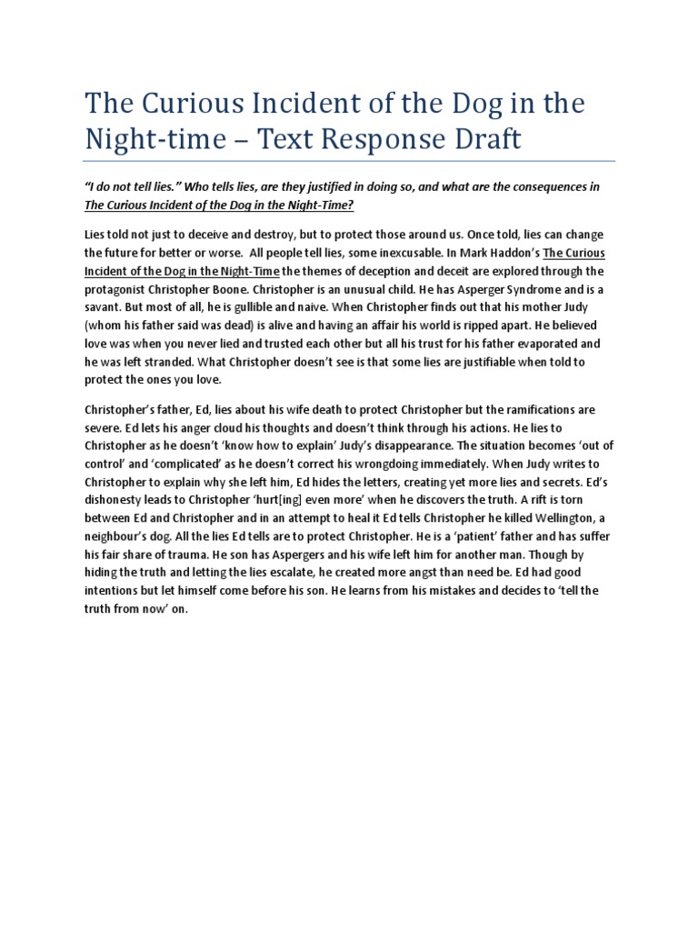 The Curious Incident of The Dog in The Night - Text Response Draft | PDF