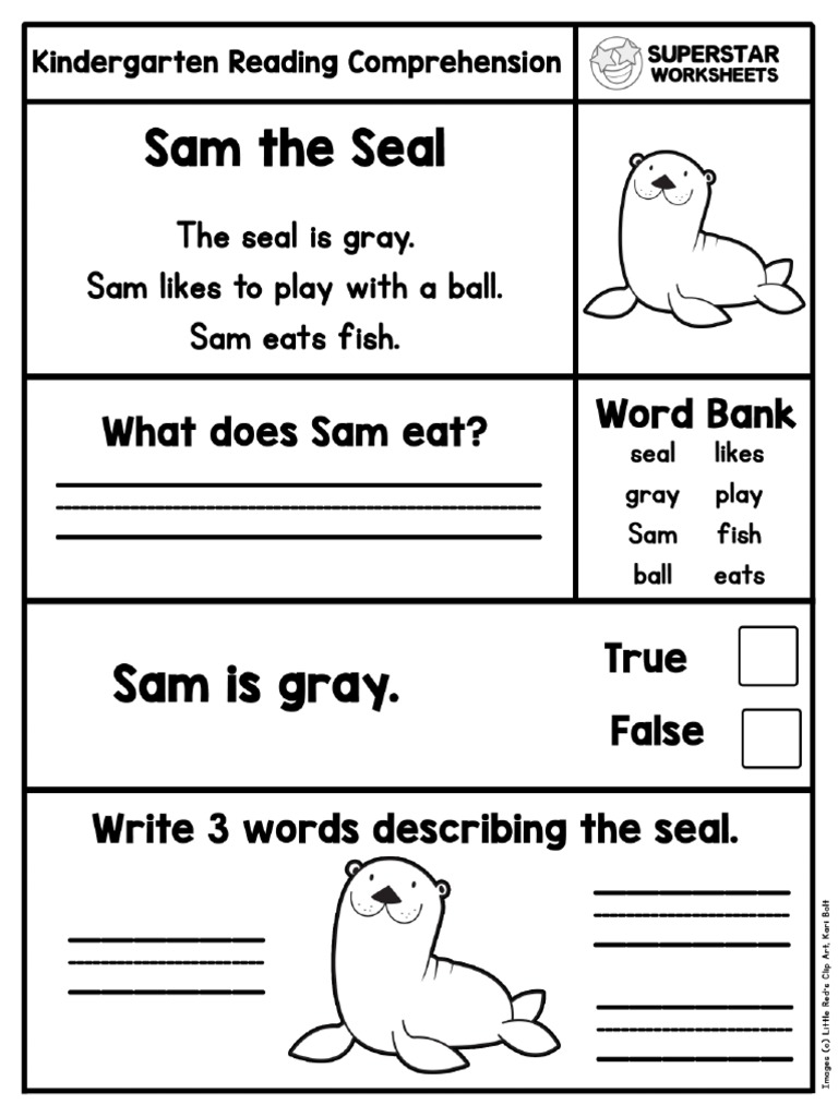 Kindergarten Reading Comprehension The Seal | PDF