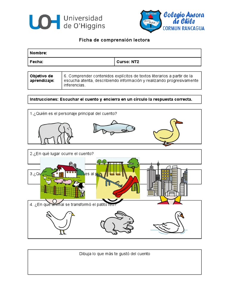 Ficha de Comprensión Lectora NT2 | PDF | Ficción general