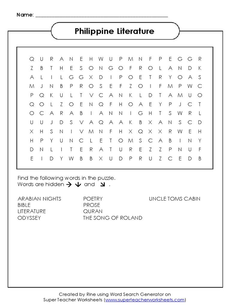 Super Teacher Worksheets Philippine Literature | PDF | Word Search ...