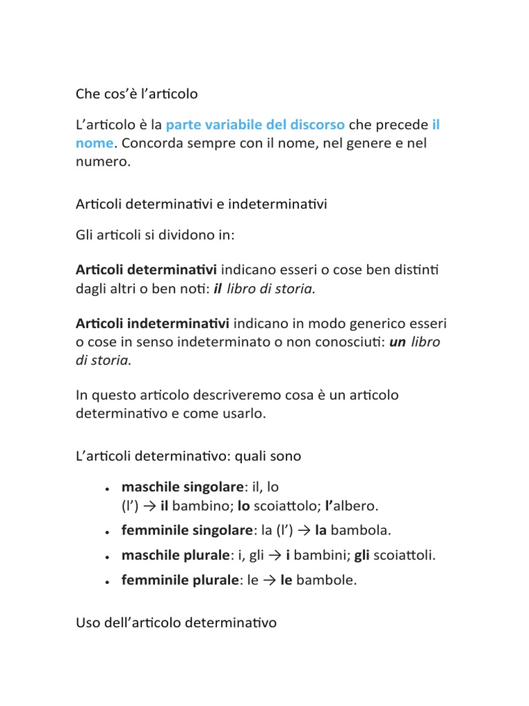 articoli determinativi ed esercizi | PDF