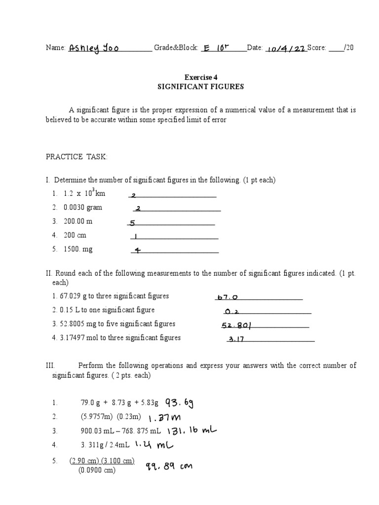 Exercise 4. Significant Figures | PDF