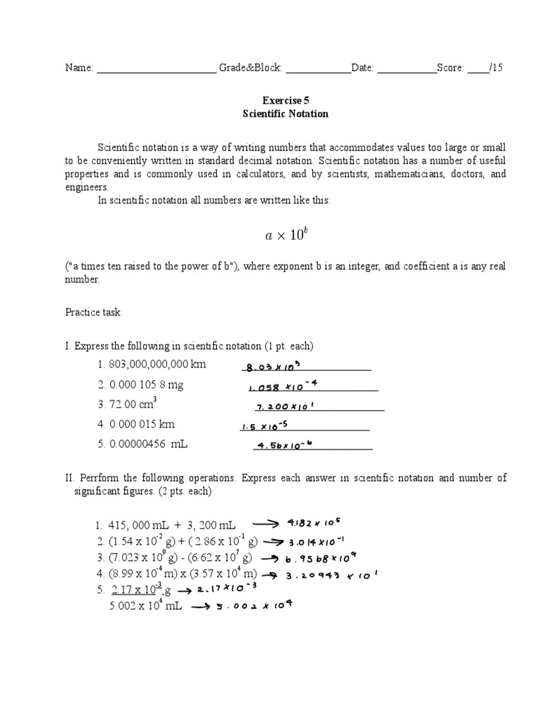 Exercise 5. Scientific Notation | PDF | Teaching Methods & Materials
