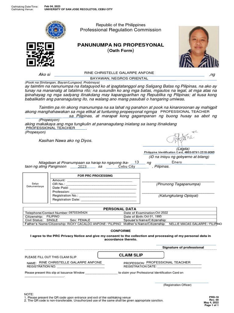 Oath Taking Form | PDF