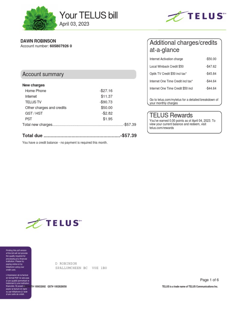 Your TELUS Bill: Account Summary | PDF | Credit Card | Internet
