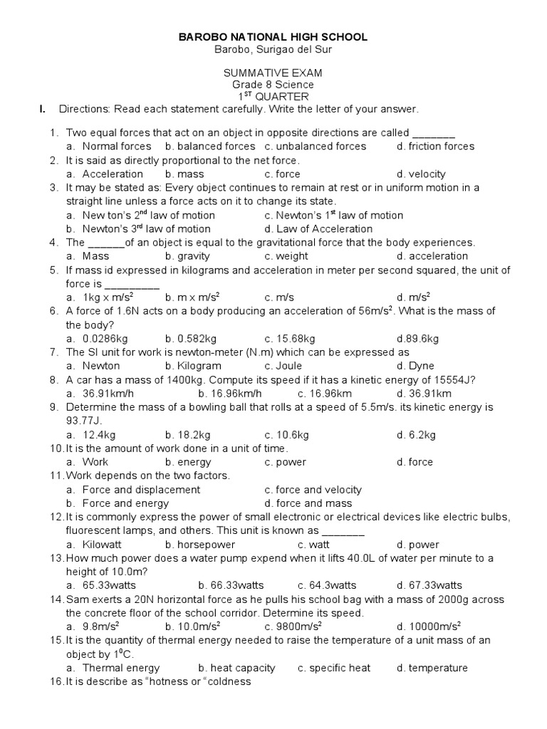 Summative Science 1ST Quarter | PDF