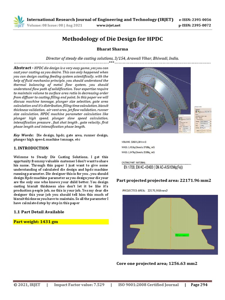 Methodology of Die Design For HPDC | PDF | Casting (Metalworking) | Tonnage