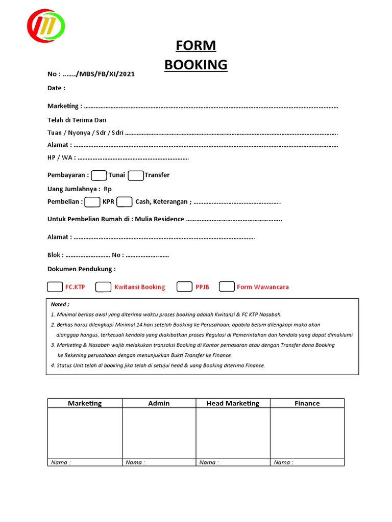 Format Formulir Booking Rumah | PDF