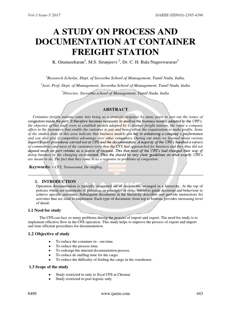 A STUDY ON PROCESS AND DOCUMENTATION AT CONTAINER FREIGHT STATION Ijariie6499 | Download Free ...