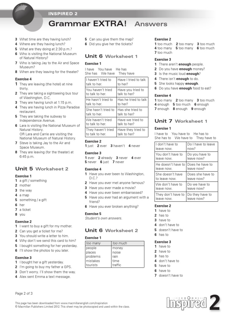 Grammar-EXTRA Inspired 2 Answers | PDF