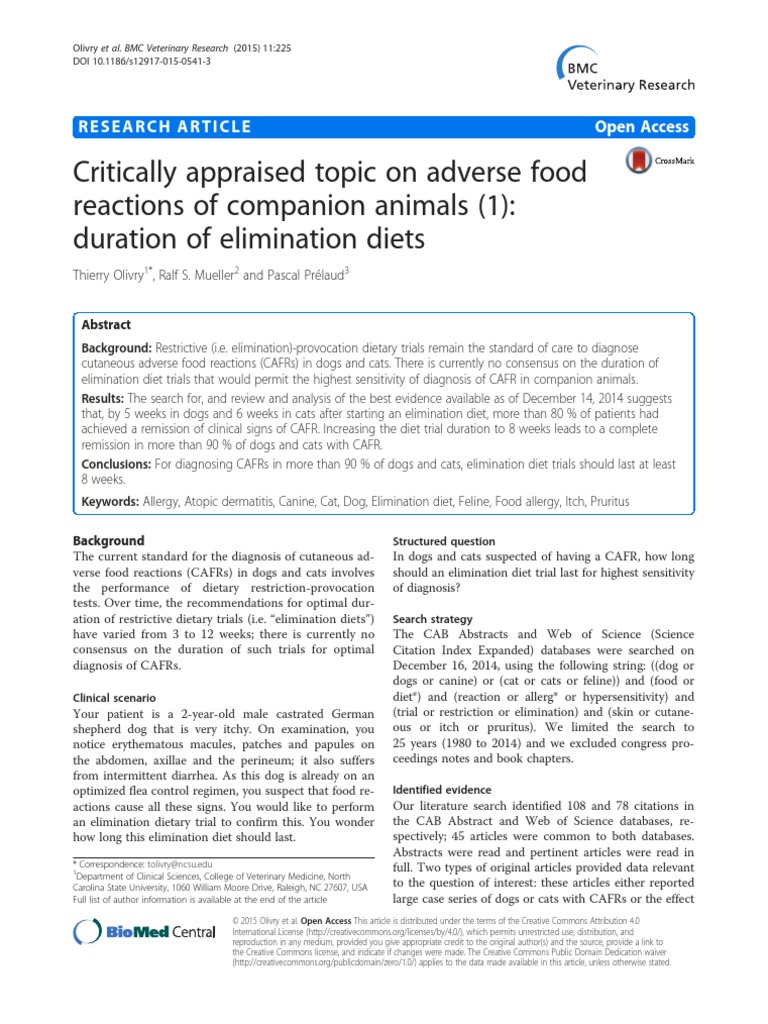 Critically Appraised Topic On Adverse Food Reactions of Companion ...