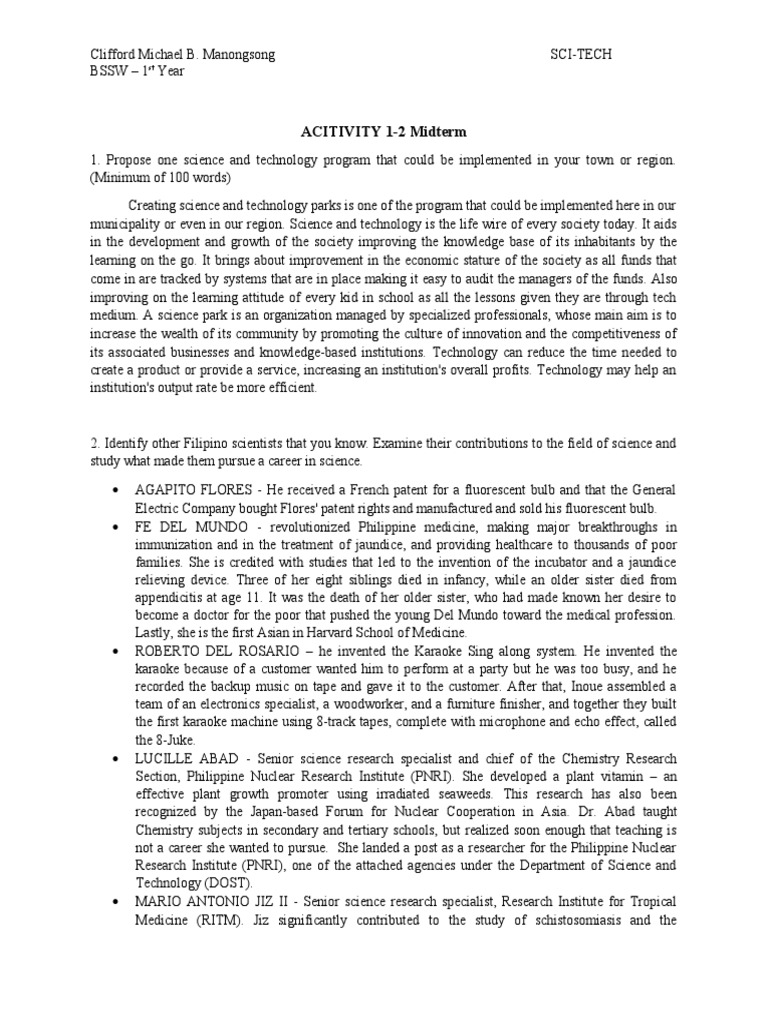 ACITIVITY 1-2 Midterms | PDF | Science | Innovation