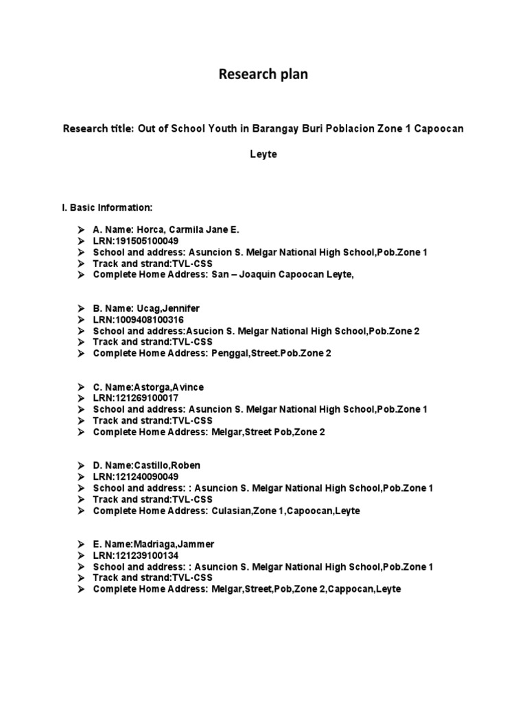 Research Plan | PDF | General Educational Development | Questionnaire