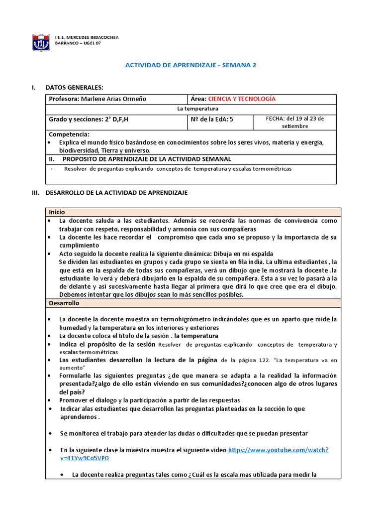 Sesión SEM - 2de 2do - Eda 5 | PDF | Evaluación | Temperatura