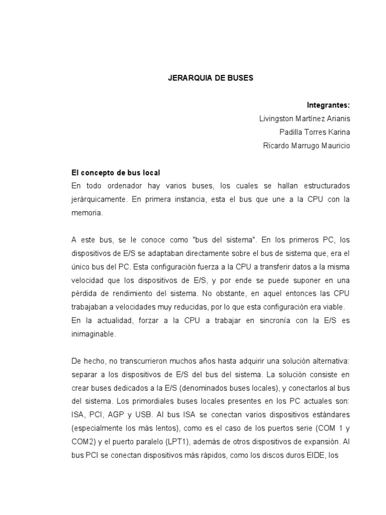 Jerarquía y Tipos de Buses en PC | PDF