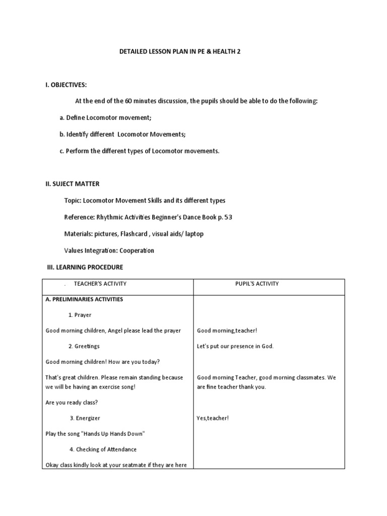 Pe & Health Lesson Plan | PDF