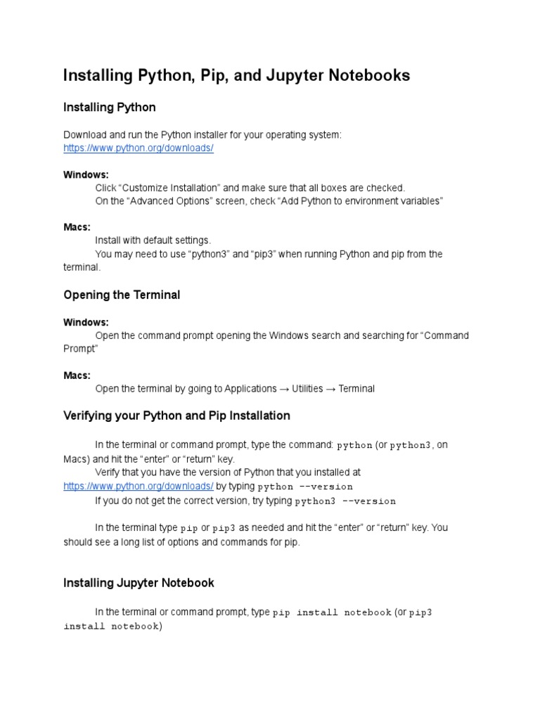 Install Python, Pip, Jupyter Guide | PDF | Command Line Interface | Python (Programming Language)