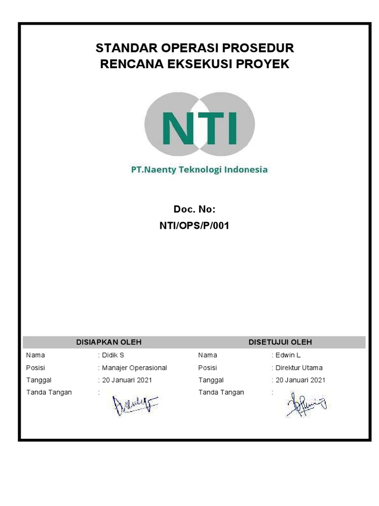 Nti-Ops-P-001 Sop Rencana Eksekusi Proyek | PDF | Teknologi & Rekayasa