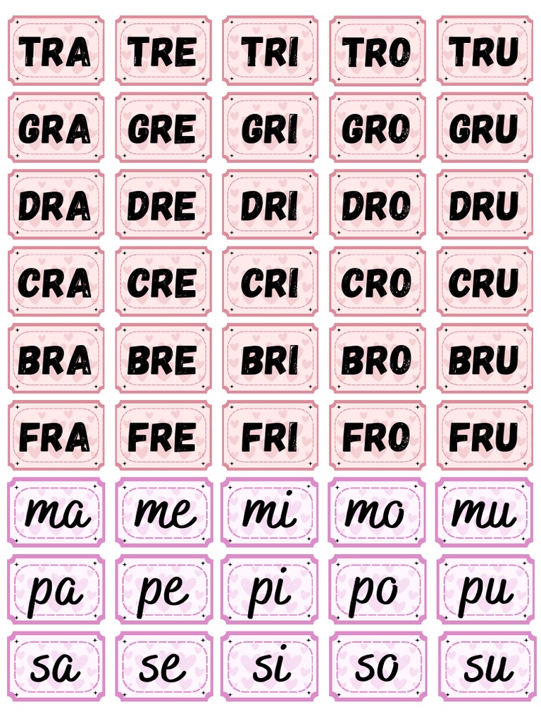 TRA Tri Tro Tru TRE GRA DRA CRA BRA FRA Gre Gri Gro Gru DRE CRE DRI CRI ...