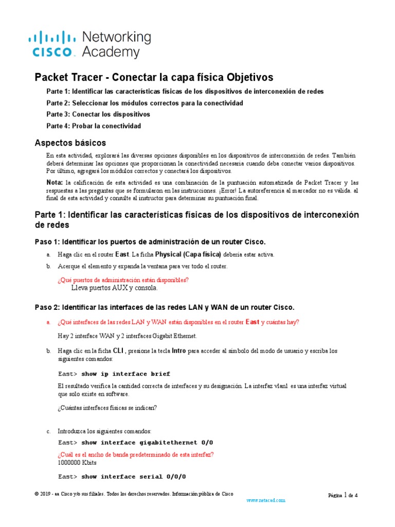 Packet Tracer - Conectar La Capa Física Objetivos: Aspectos Básicos | PDF | Enrutador ...