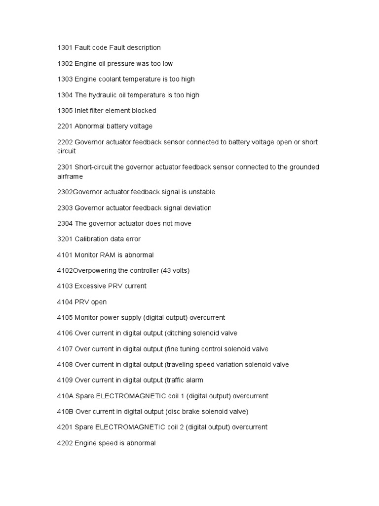 Caterpillar Excavator Fault Codes List | PDF | Computers | Technology ...