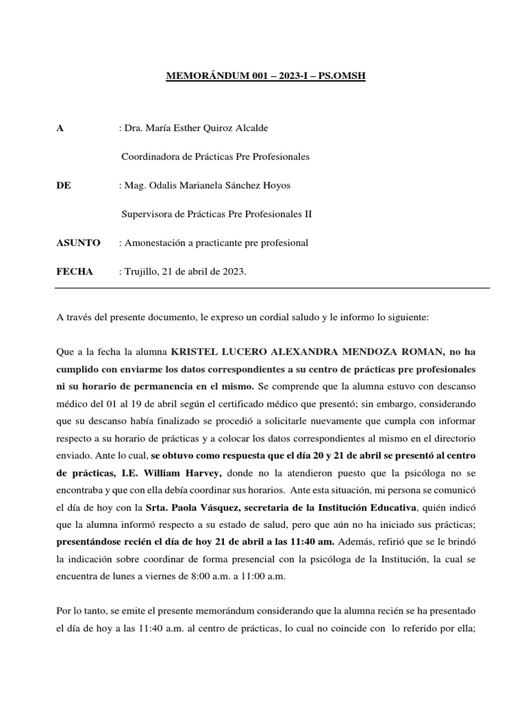 Memorándum 001 - 2023 | PDF