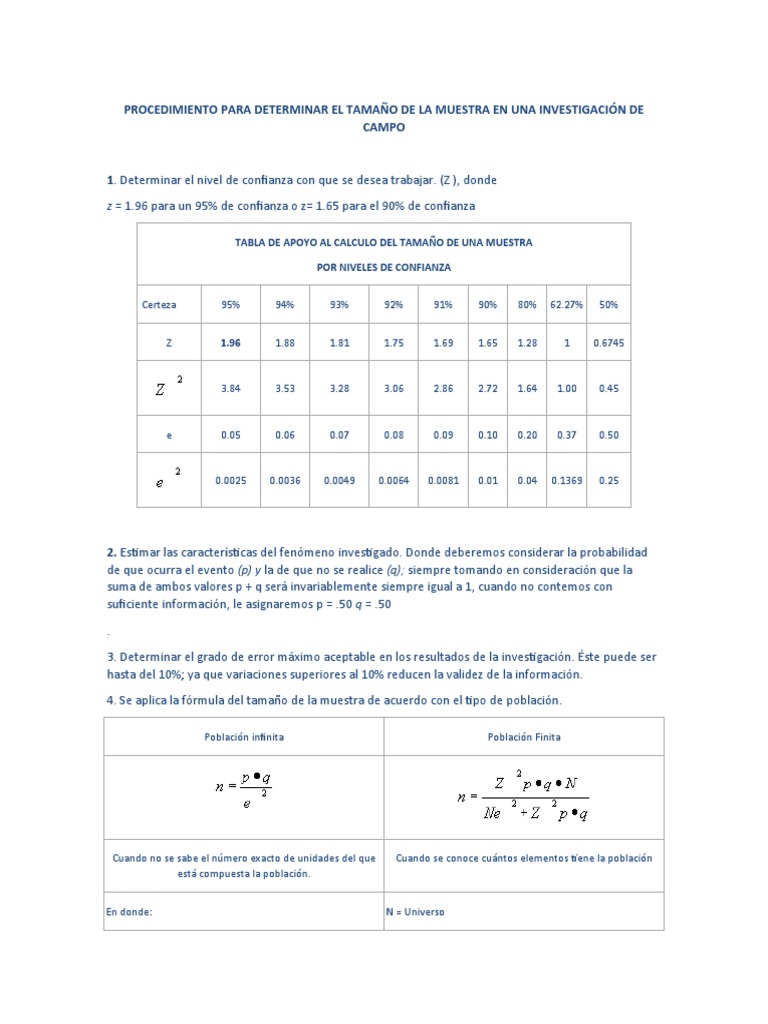 Procedimiento para Determinar El Tamaño de La Muestra en Una ...