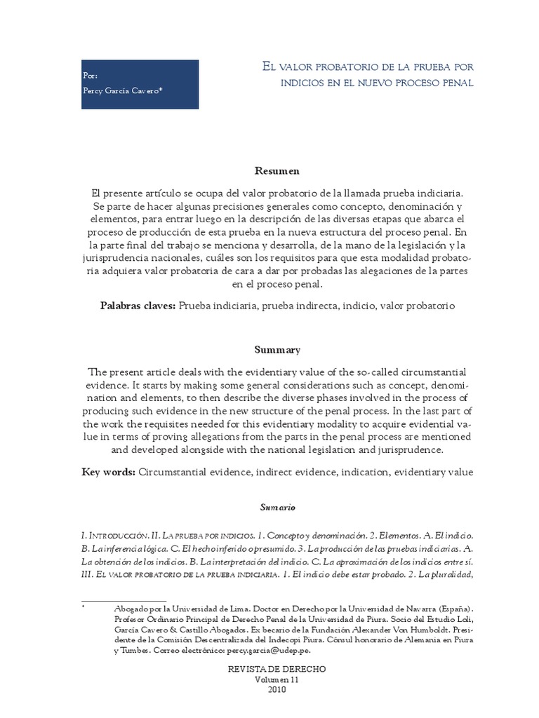 El Valor Probatorio de La Prueba Por Indicios | Descargar gratis PDF ...