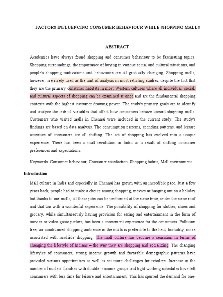 Customer Behaviou of Shopping Mall | PDF | Retail | Consumer Behaviour