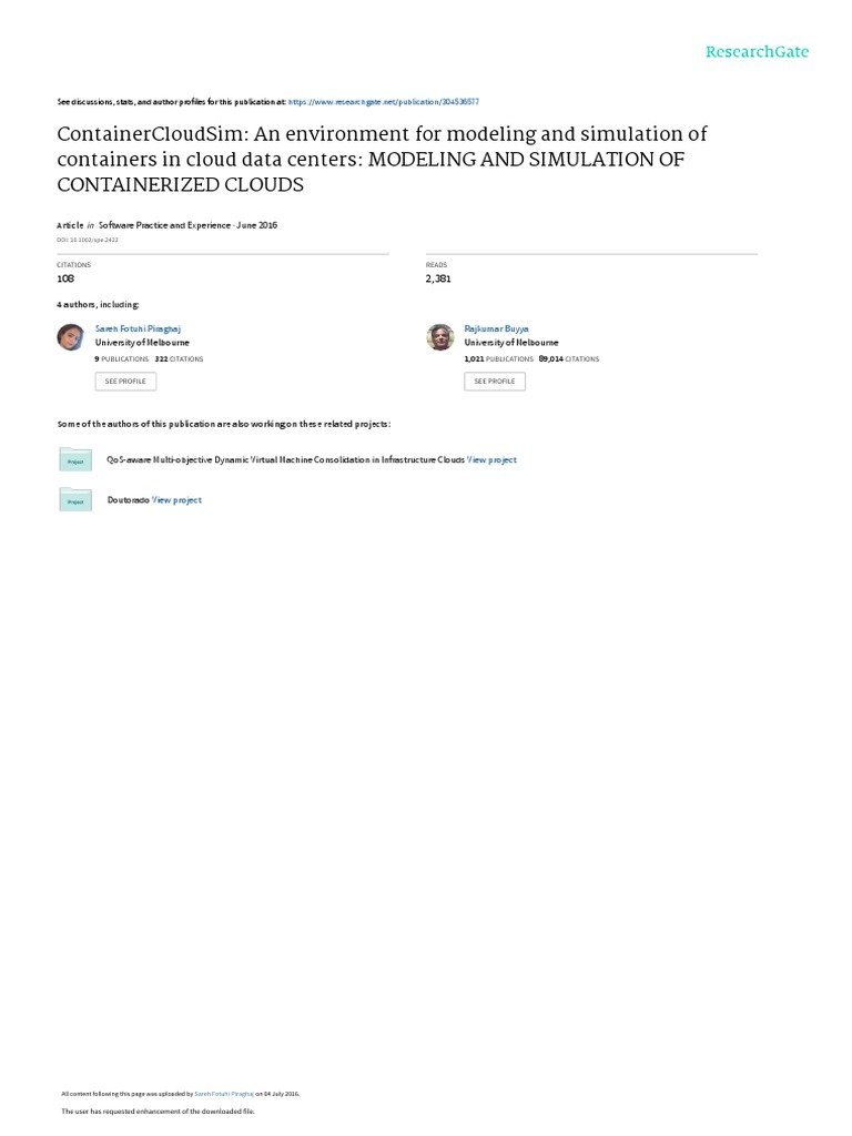 Container Cloud Sim | PDF | Cloud Computing | Virtual Machine