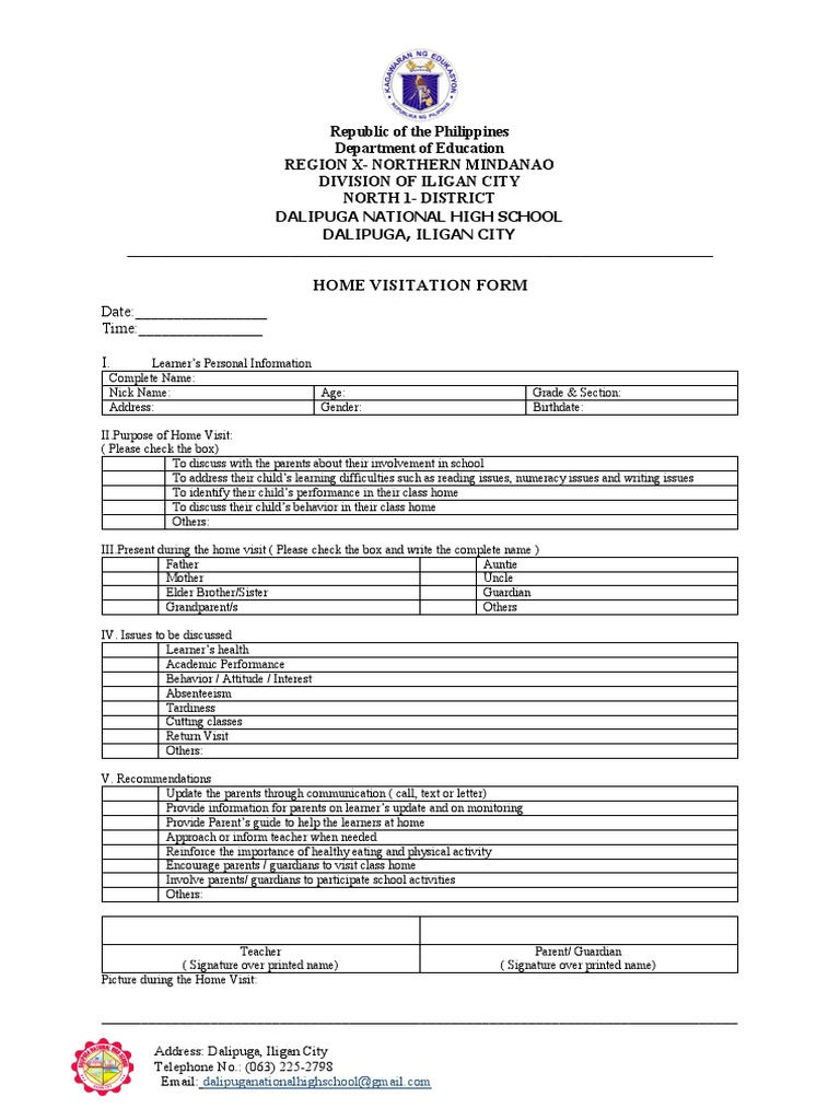 Home Visitation Form | PDF | Learning | Parent
