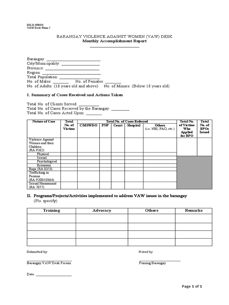 VAWC Monthly Report | PDF