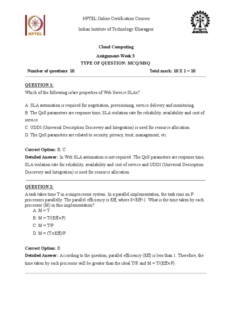 Nptel Cc Assignment3 Pdf Service Level Agreement Cloud Computing