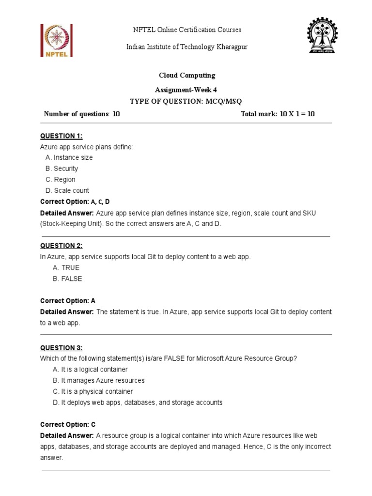 Azure and Google Cloud MCQ Assignment | PDF