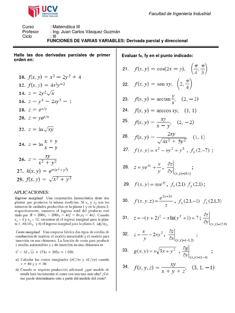 Derivadas Parciales en Funciones Multivariables | PDF