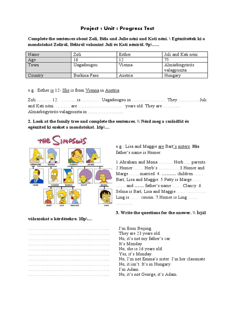 Project 1 Unit 1 Progress Test | PDF