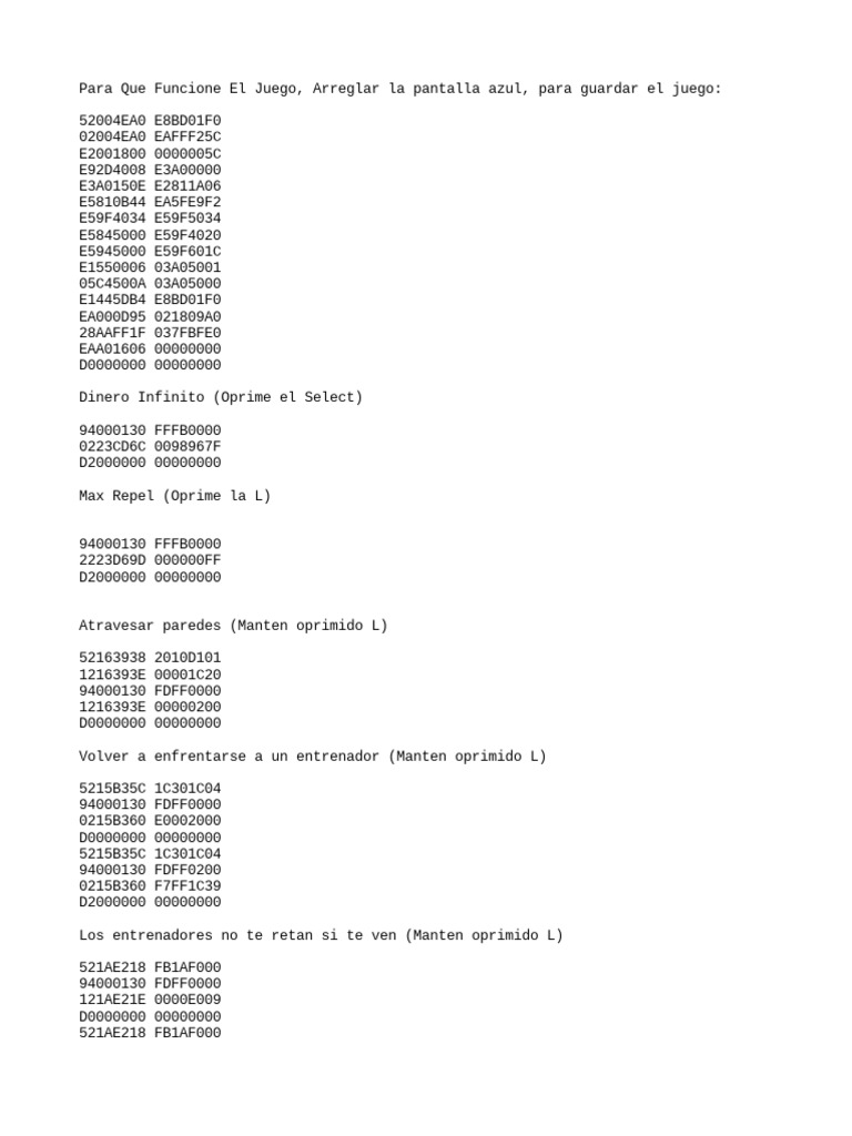 Pokemon Negro Codigos | PDF | Home & Garden | Computers