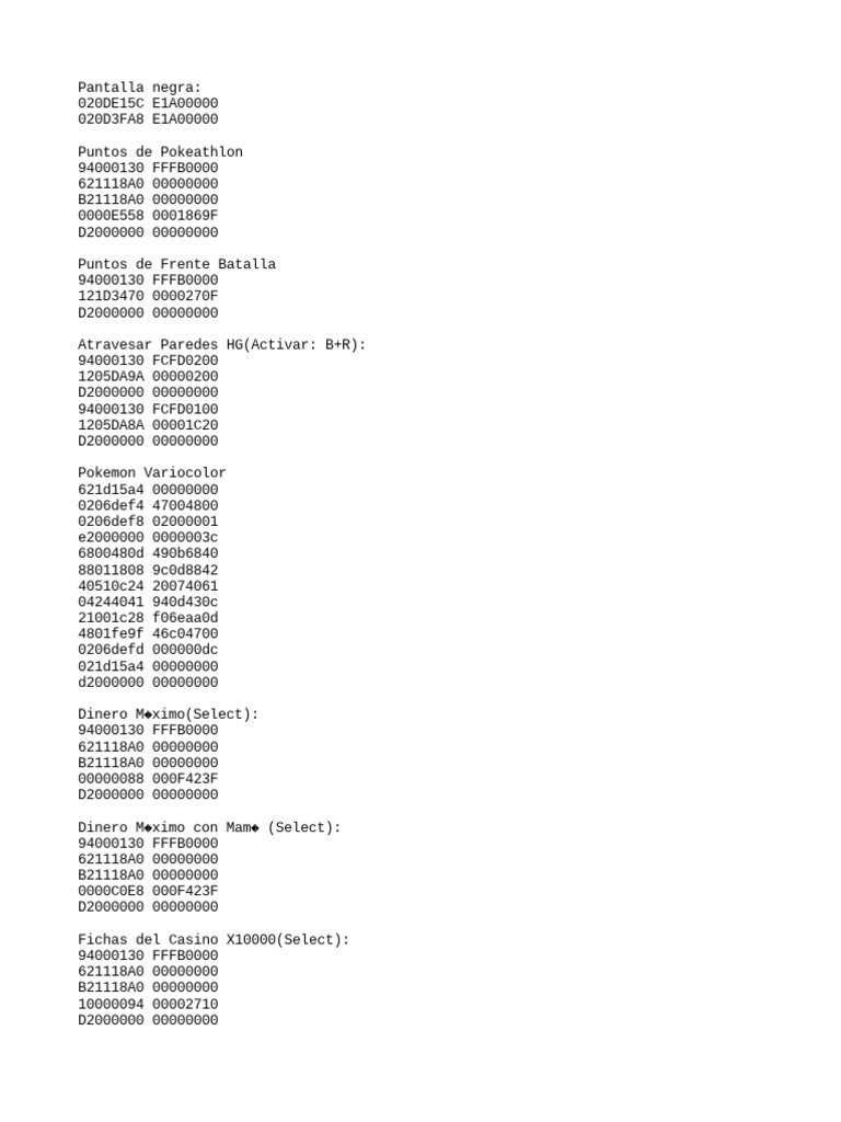 Pokemon Oro Heart Gold Codigos | PDF
