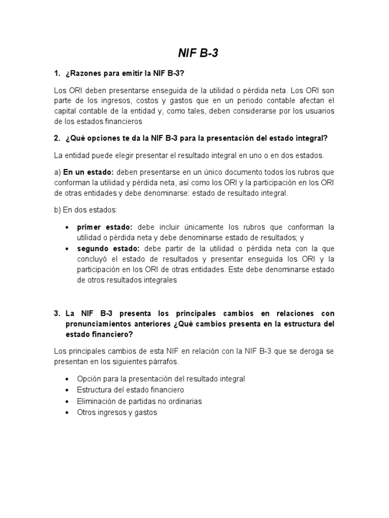 Cuestionario NIF B-3 | PDF