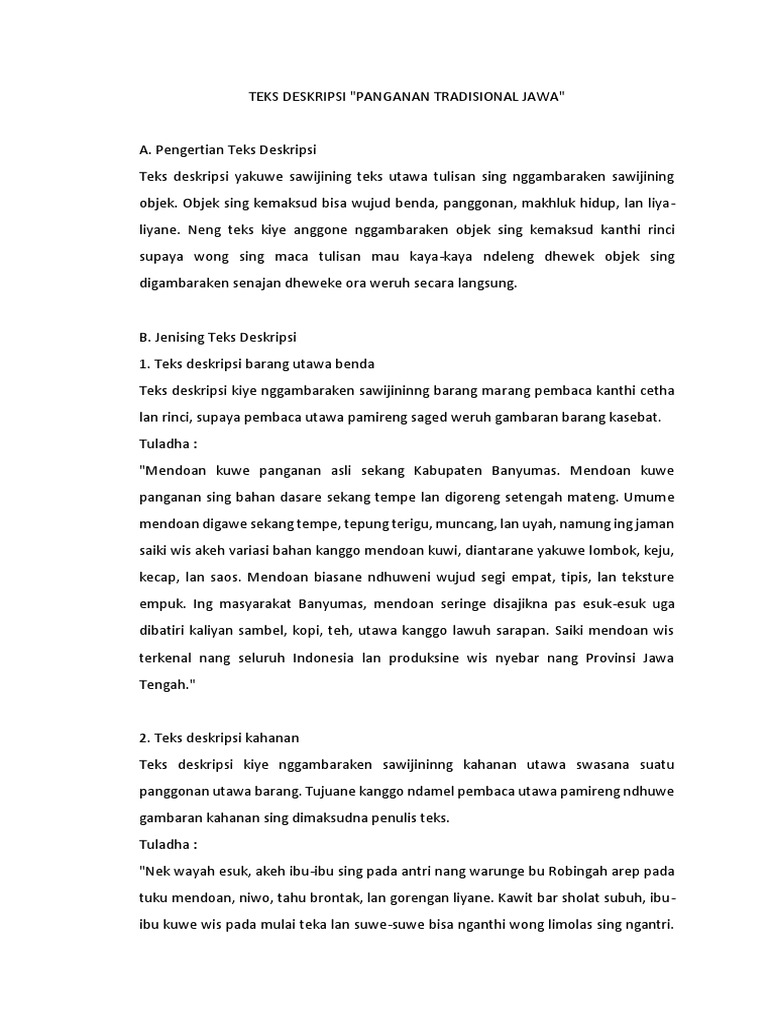 Teks Deskripsi Panganan Tradisional Jawa | PDF