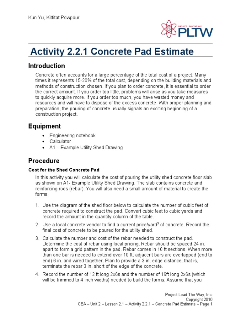 Concrete Pad Estimate | PDF | Concrete