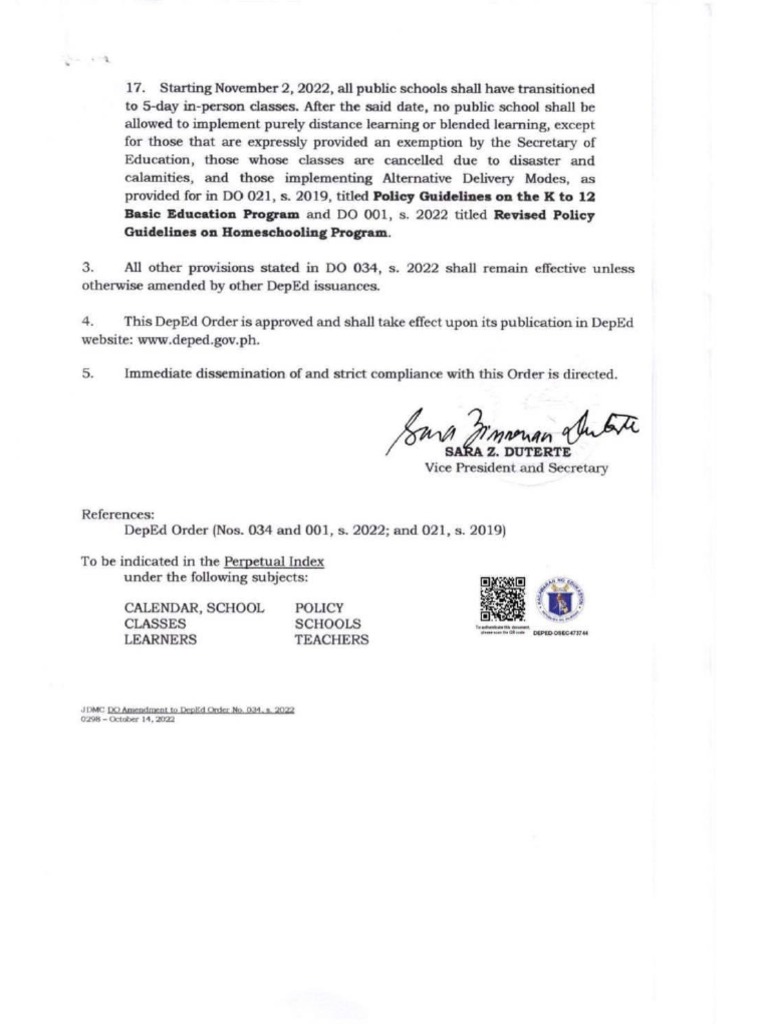 Deped Order No.34, s.2022 | PDF
