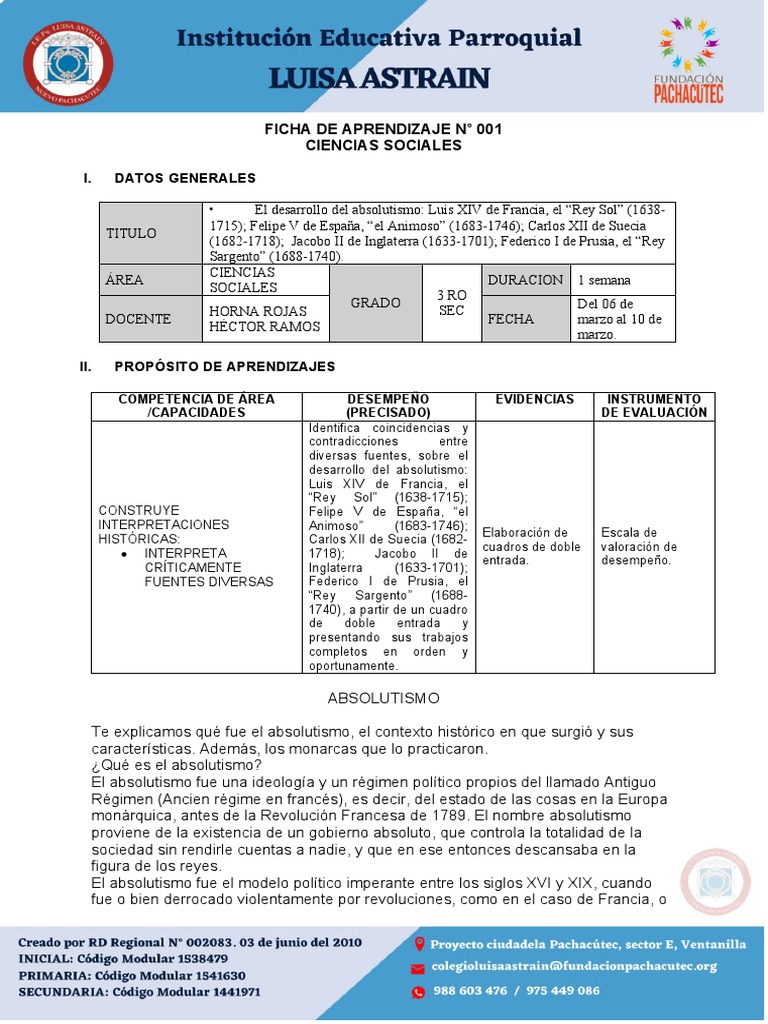 1ra Ficha de Aprendizaje 2023 3ro Sec Ciencias Sociales | PDF