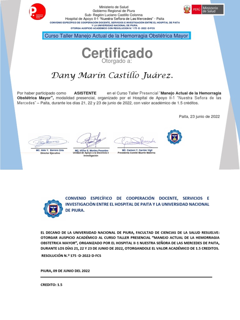 Castillo Juarez Dany Marin Curso Taller Hemorragias Obstetricas. | PDF