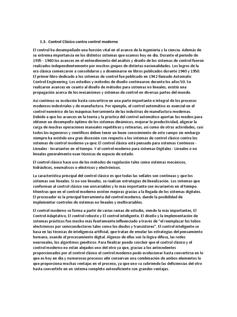 1.3. Control Clásico Contra Control Moderno | PDF